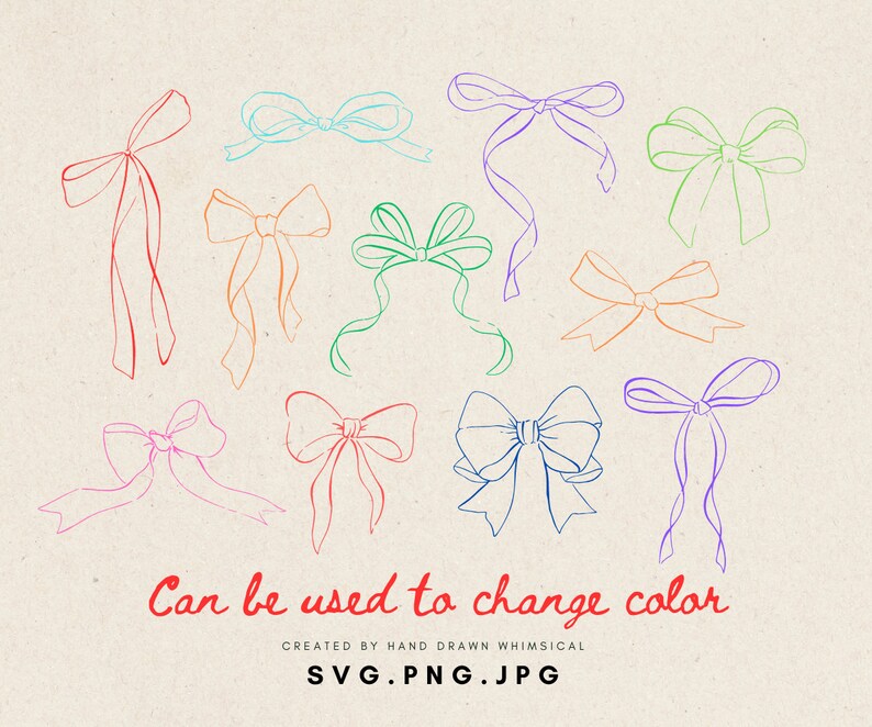 Ribbon Bow SVG - Whimsical Hand-drawn Wedding SVG & PNG Files - Etsy