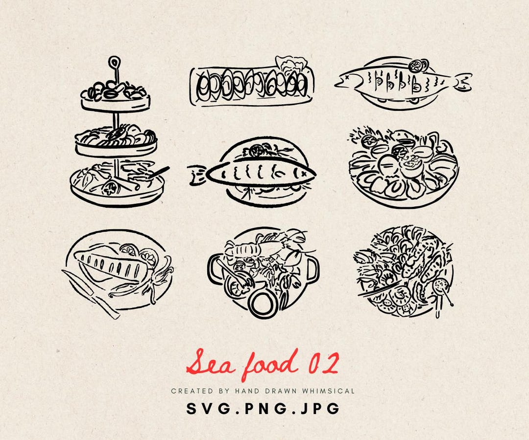 Seafood SVG Whimsical Hand-drawn Wedding SVG & PNG Files - Etsy