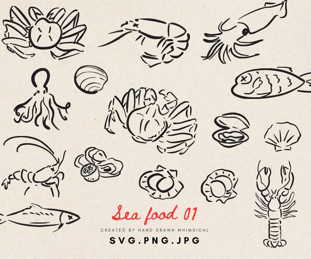 Seafood SVG Whimsical Hand-drawn Wedding SVG & PNG Files - Etsy Australia