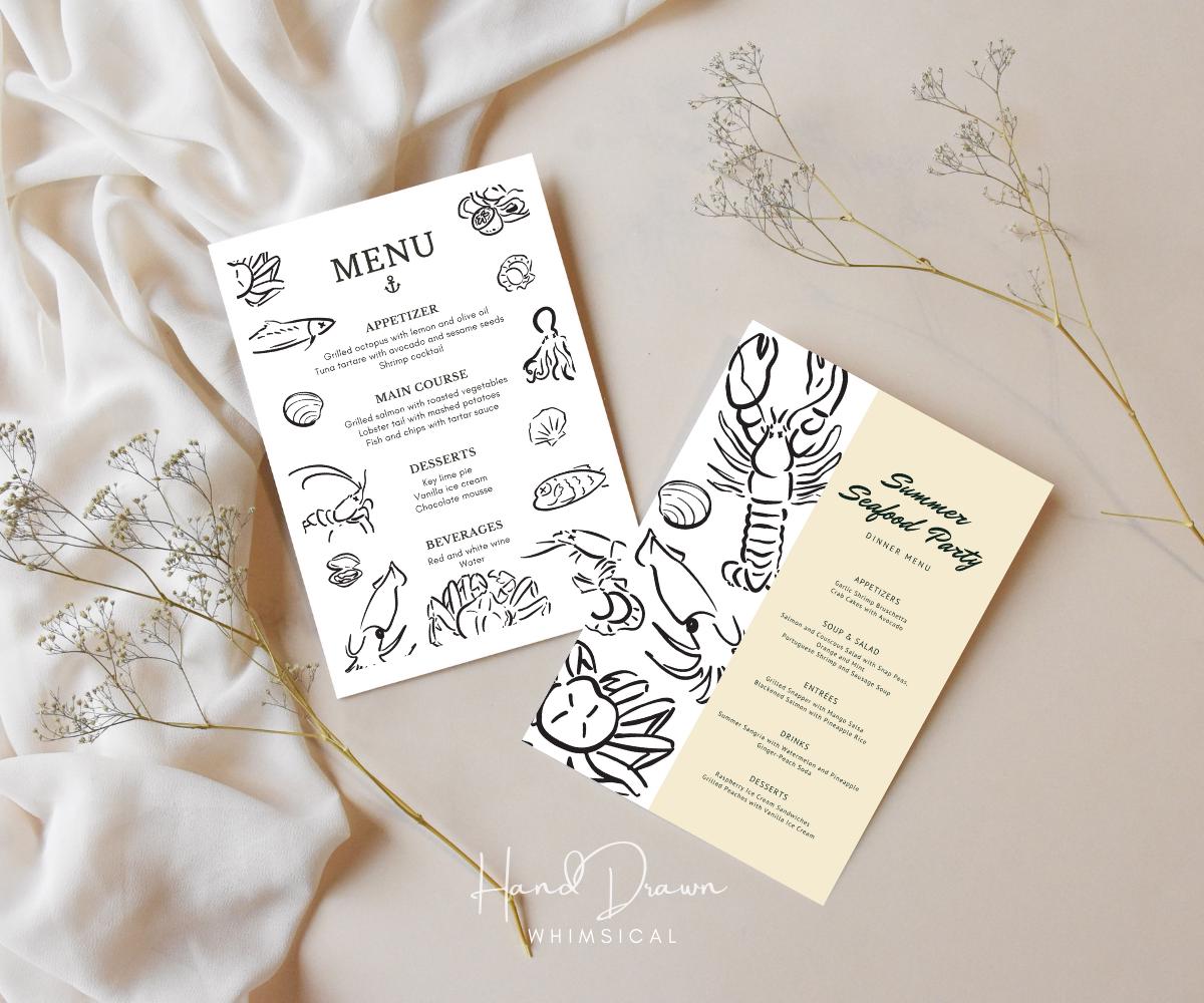 Seafood SVG - Whimsical Hand-drawn Wedding SVG & PNG Files - Etsy
