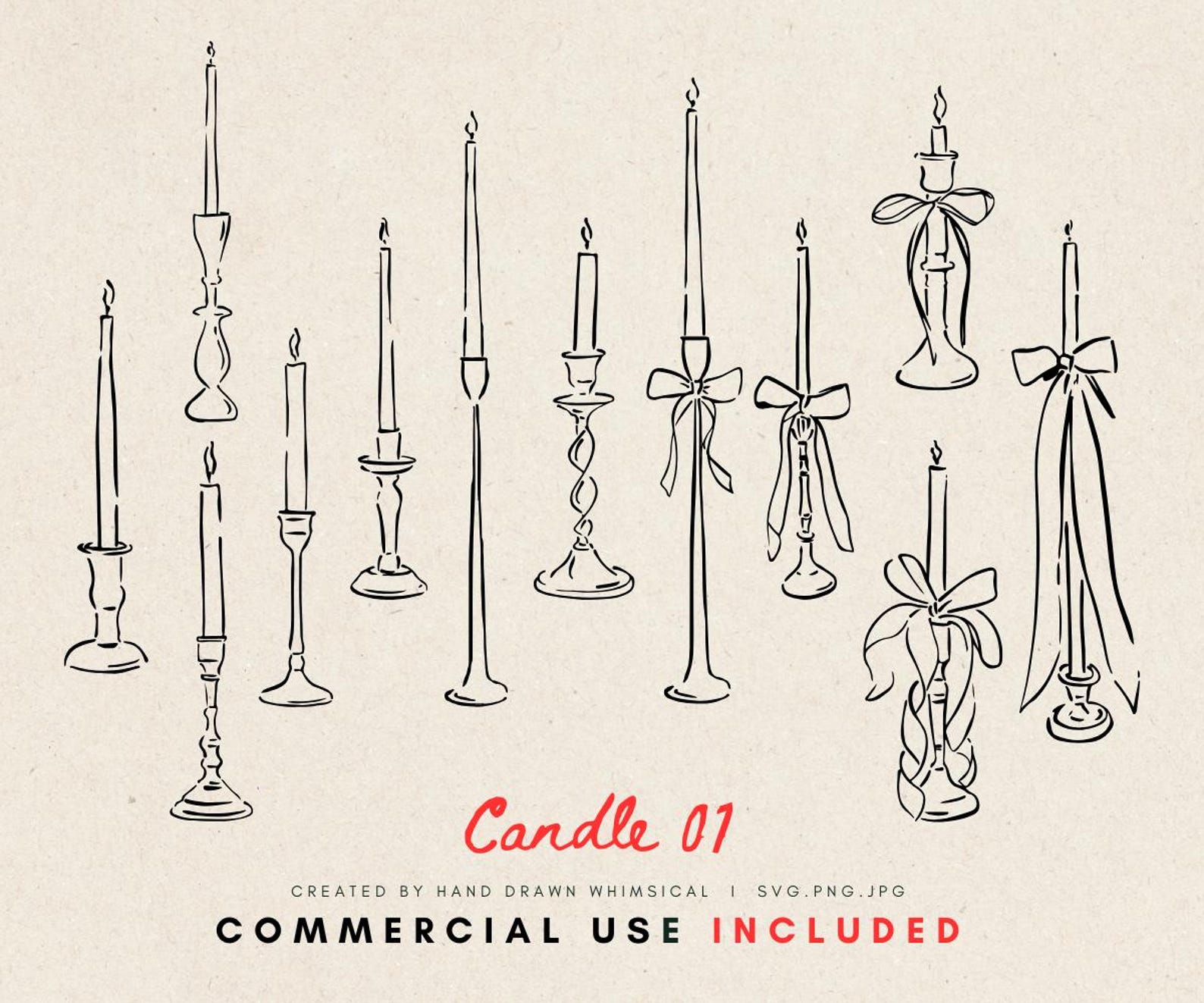Candle SVG - Whimsical Hand-drawn Wedding SVG & PNG Files - Etsy