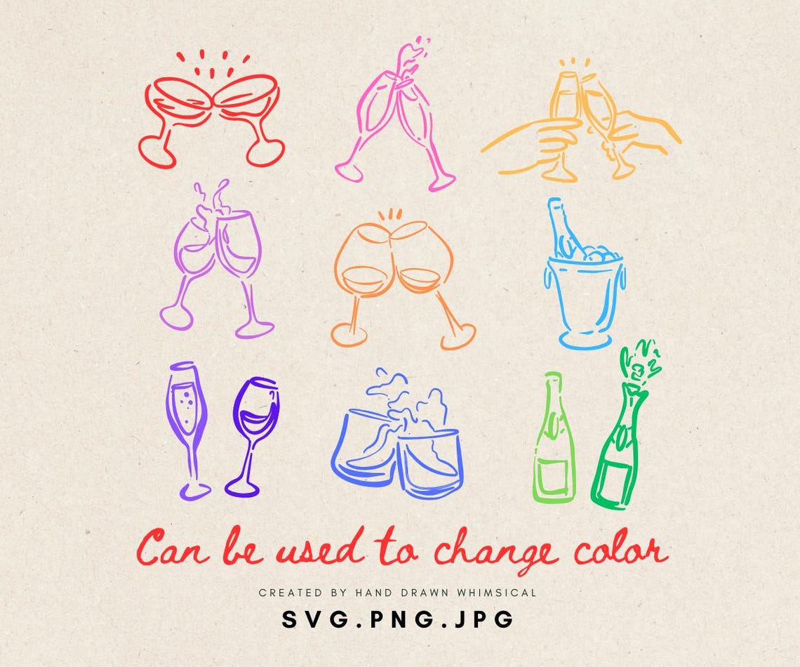 Cheers SVG Whimsical Hand-drawn Wedding SVG & PNG Files - Etsy