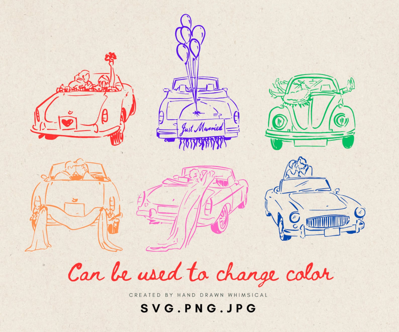 Wedding Car SVG - Whimsical Hand-drawn Wedding SVG & PNG Files - Etsy