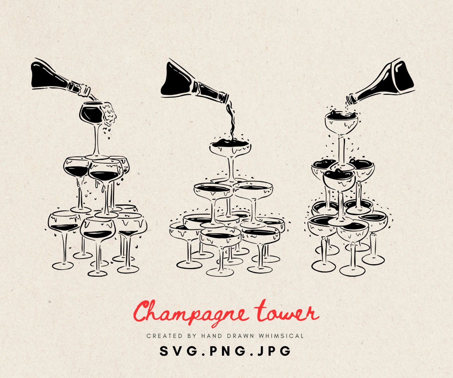 Champagne Tower SVG - Whimsical Hand-drawn Wedding SVG & PNG Files - Etsy