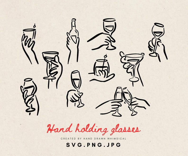 Hand Holding Glasses SVG - Whimsical Hand-drawn Wedding SVG & PNG Files ...