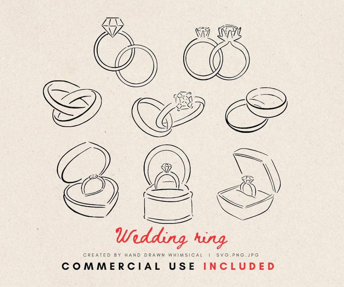 Wedding Ring Clipart | Engagement Ring Line Art PNG SVG JPG | Bridal ...