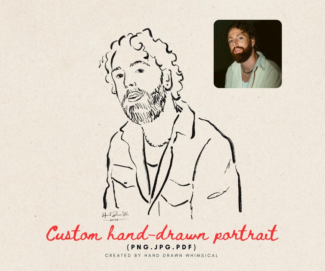 Custom Ink Line Portrait From Your Photo | Hand-drawn Half Body Drawing ...