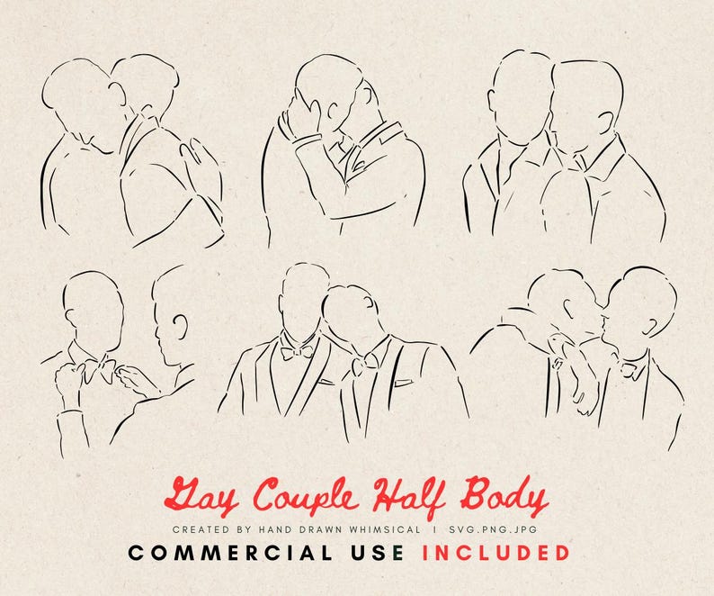 Gay Couple Clipart | Half Body Male Couple SVG PNG | LGBTQ Wedding Line ...