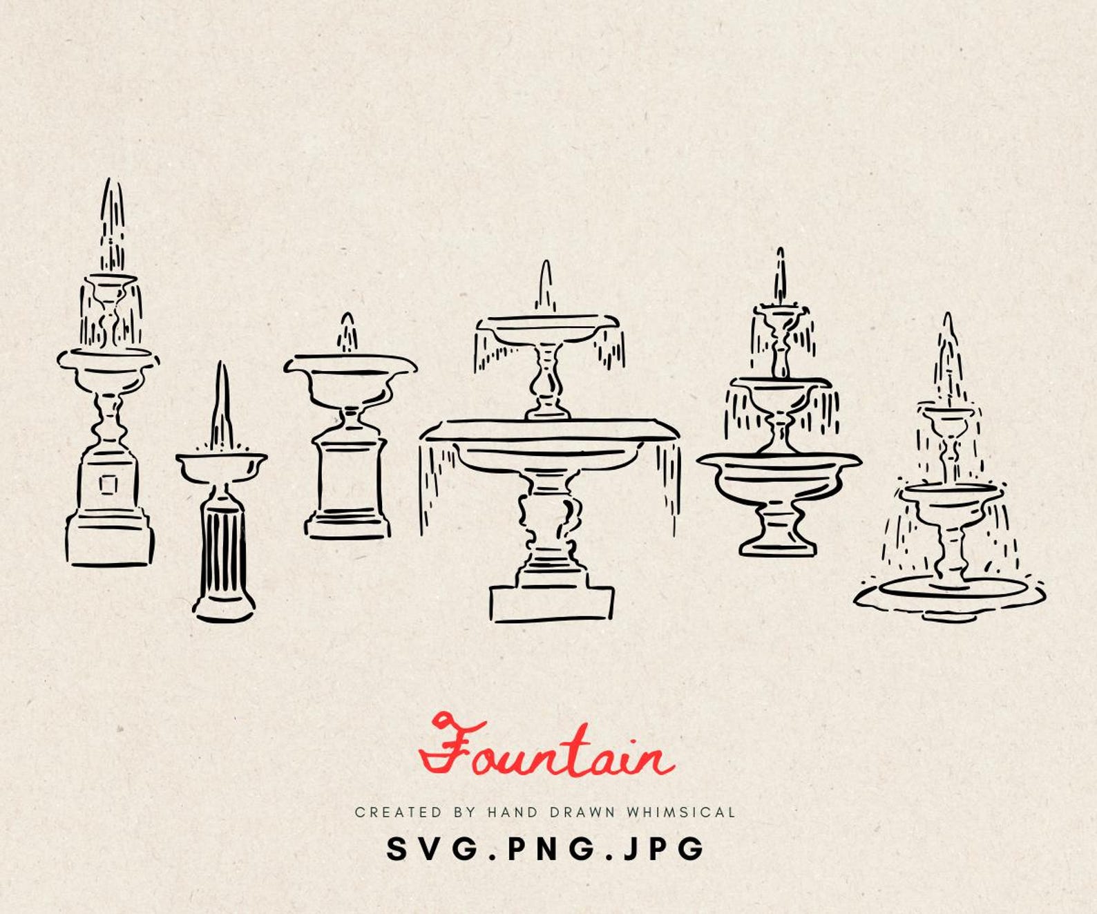 Fountain SVG - Whimsical Hand-drawn Wedding SVG & PNG Files - Etsy