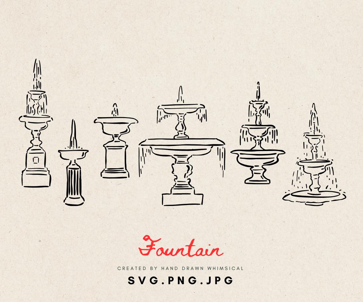 Fountain SVG - Whimsical Hand-drawn Wedding SVG & PNG Files - Etsy