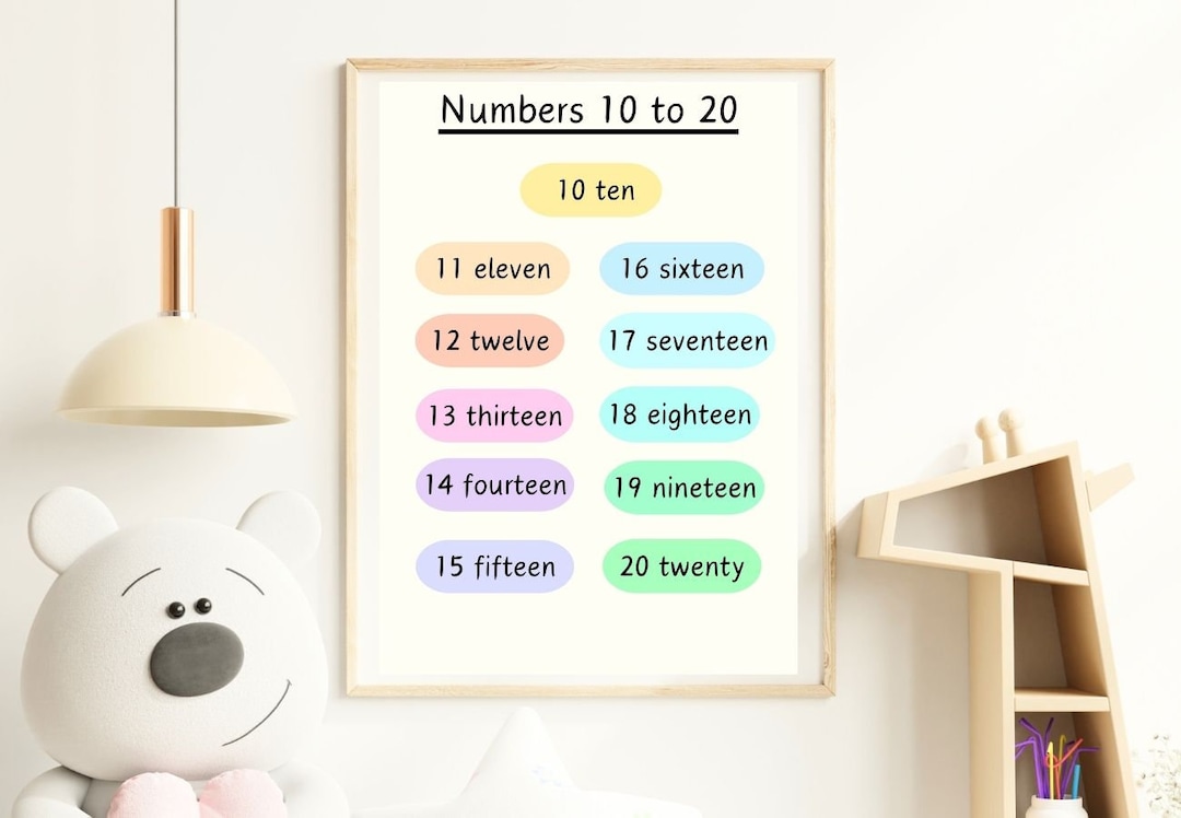 Affiche éducative des nombres de 10 à 20 pour les jeunes enfants ...