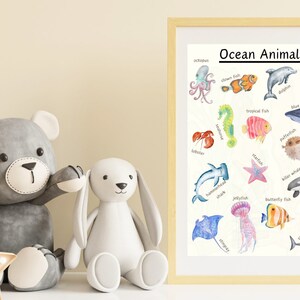 Ocean Animals Watercolour Poster, Educational Poster, Preschool ...