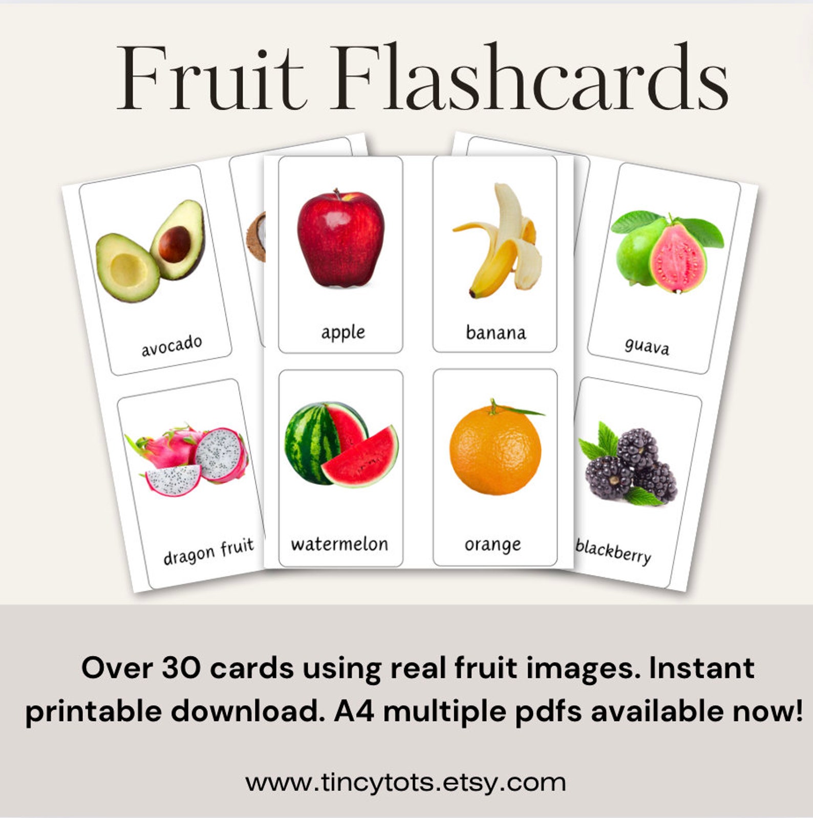 Fruit Flashcards for Kids, Real Fruit Images, Digital Download A4 ...