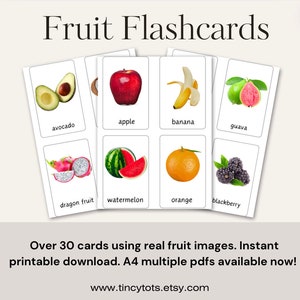 Fruit Flashcards for Kids, Real Fruit Images, Digital Download A4 ...