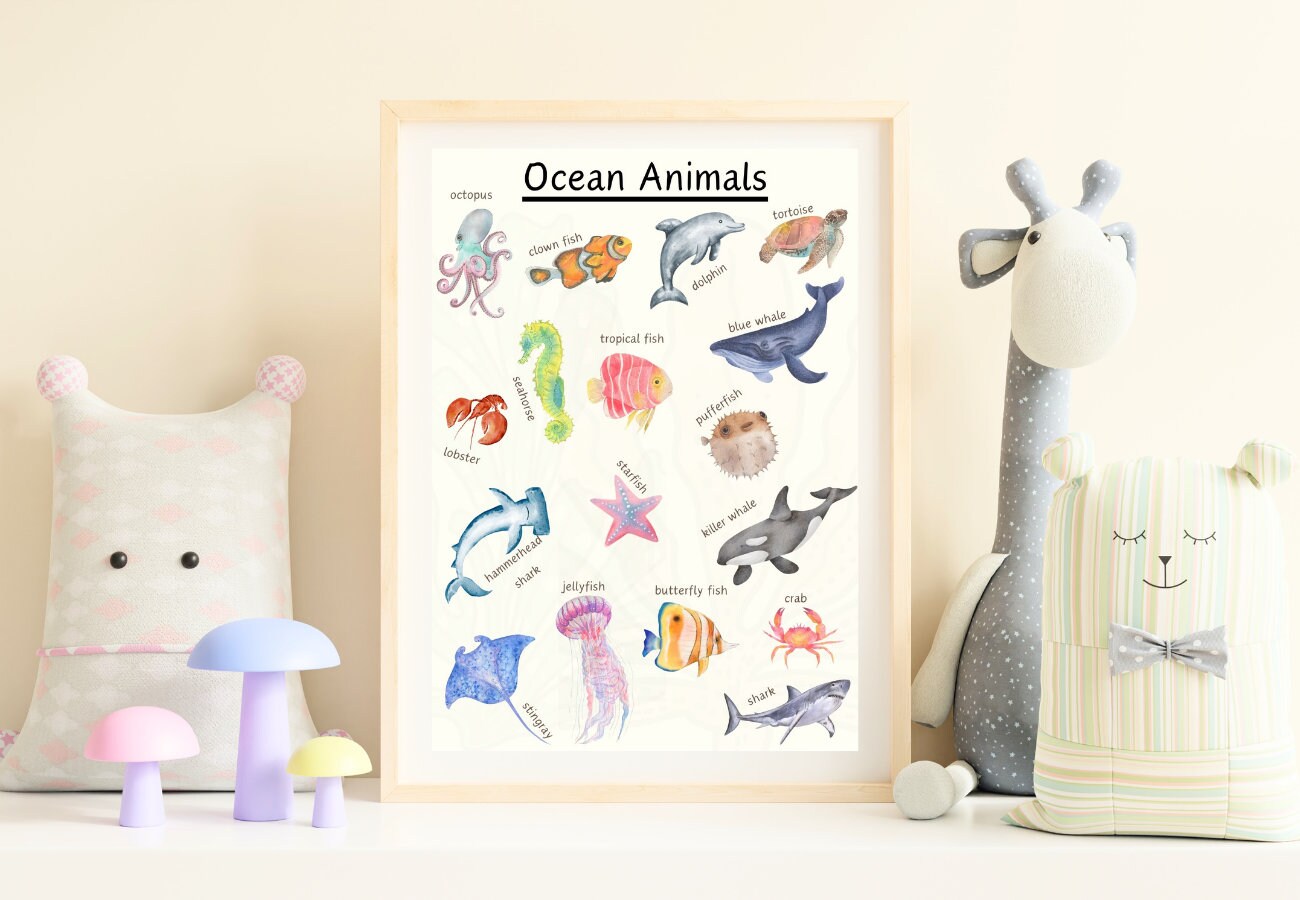 Ocean Animals Watercolour Poster, Educational Poster, Preschool ...