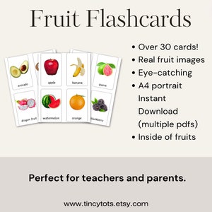 Fruit Flashcards for Kids, Real Fruit Images, Digital Download A4 ...