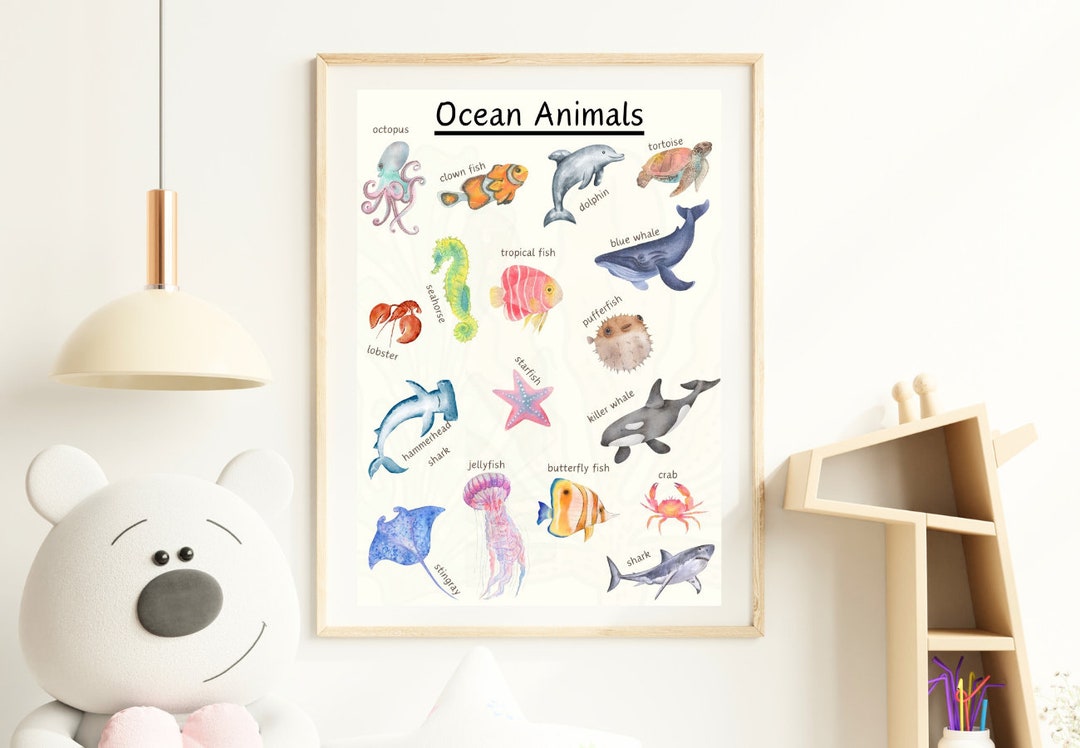 Ocean Animals Watercolour Poster, Educational Poster, Preschool ...