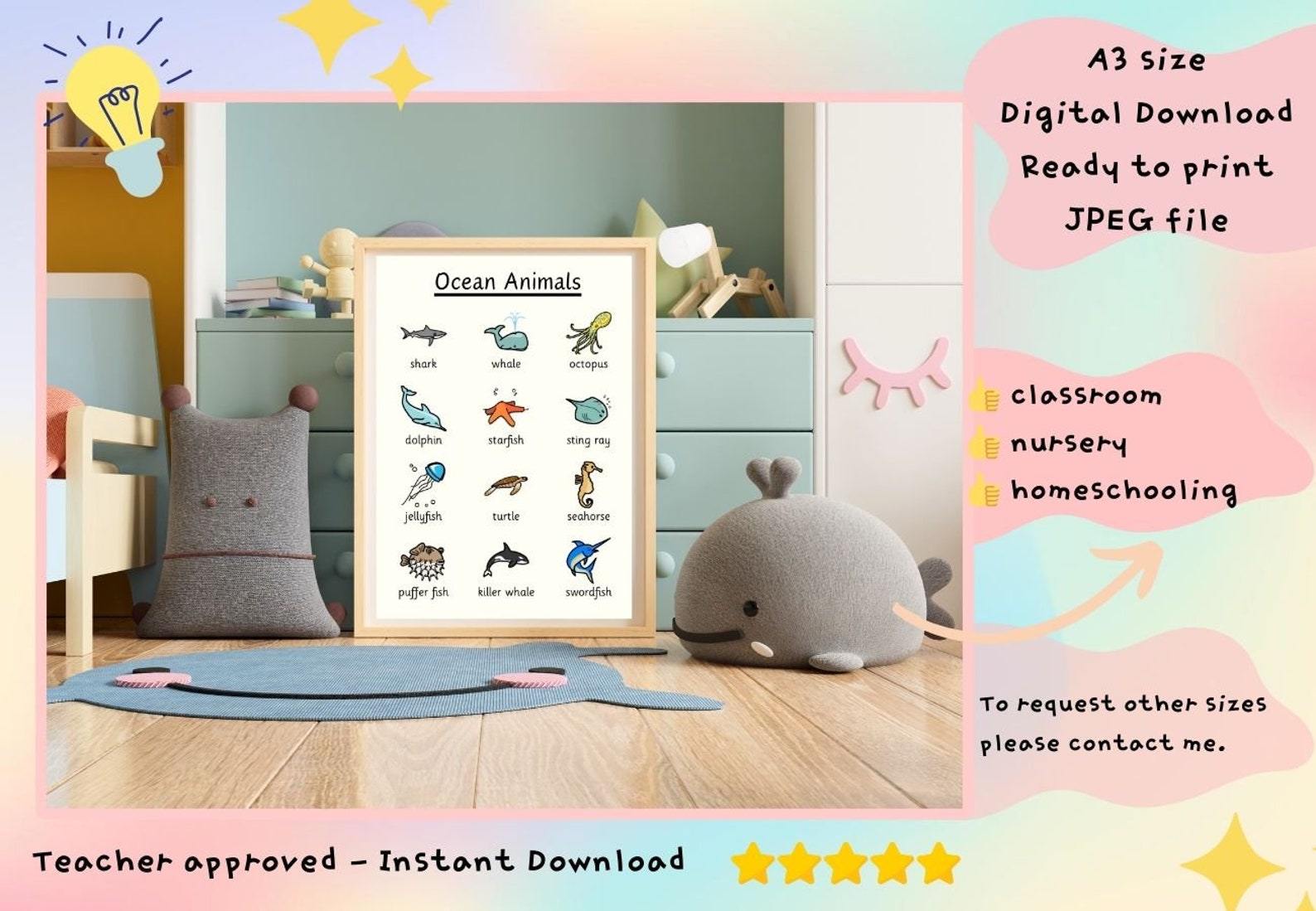 Ocean Animals Poster, Educational Poster, Preschool Classroom Decor ...
