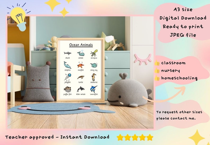 Ocean Animals Poster, Educational Poster, Preschool Classroom Decor ...