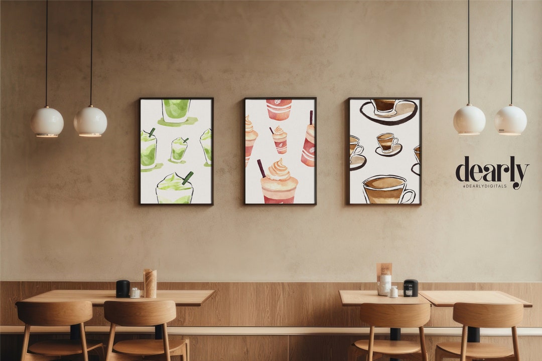 Cafe Coffee Art Set of 8 Printable Cafe Wall Art Set of 8 Coffee Green ...
