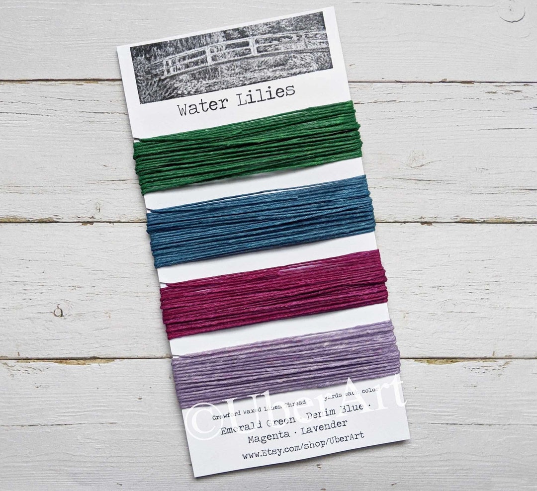 Waxed Linen Thread 4 Ply, Water Lilies Colors: Emerald Green, Denim ...