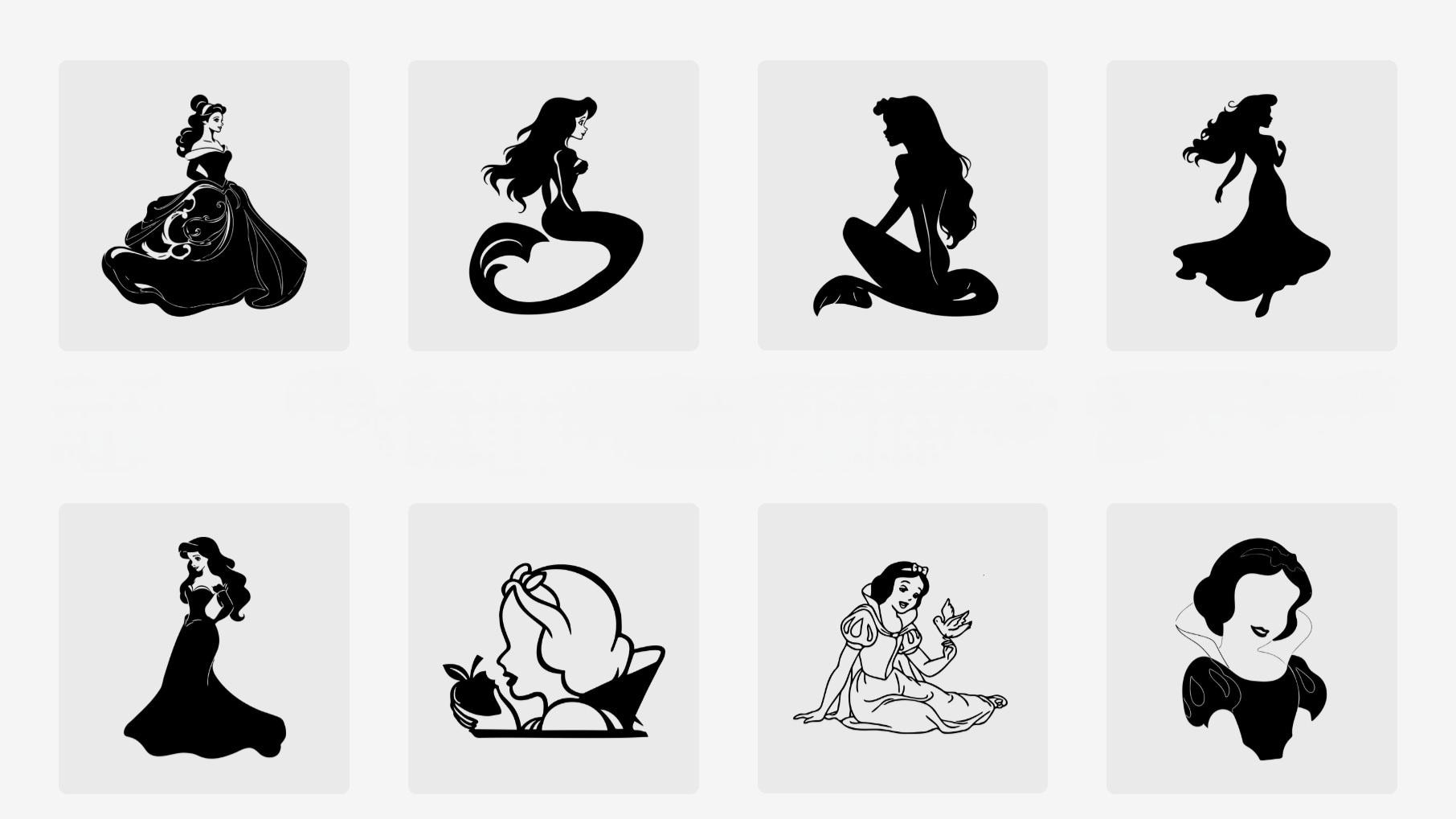 Disney Princess SVG Bundle | 50 Silhouette Designs of All 13 Official ...
