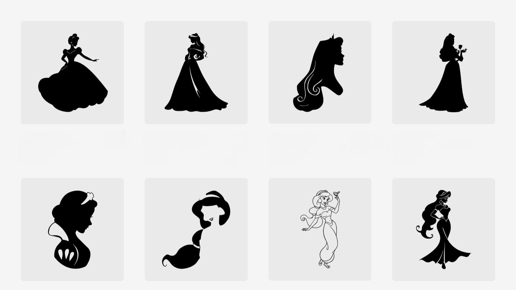 Disney Princess SVG Bundle 50 Silhouette Designs of All 13 Official ...