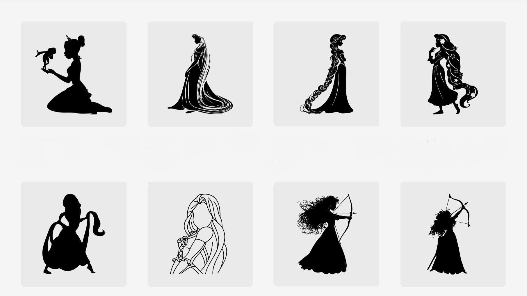 Disney Princess SVG Bundle | 50 Silhouette Designs of All 13 Official ...