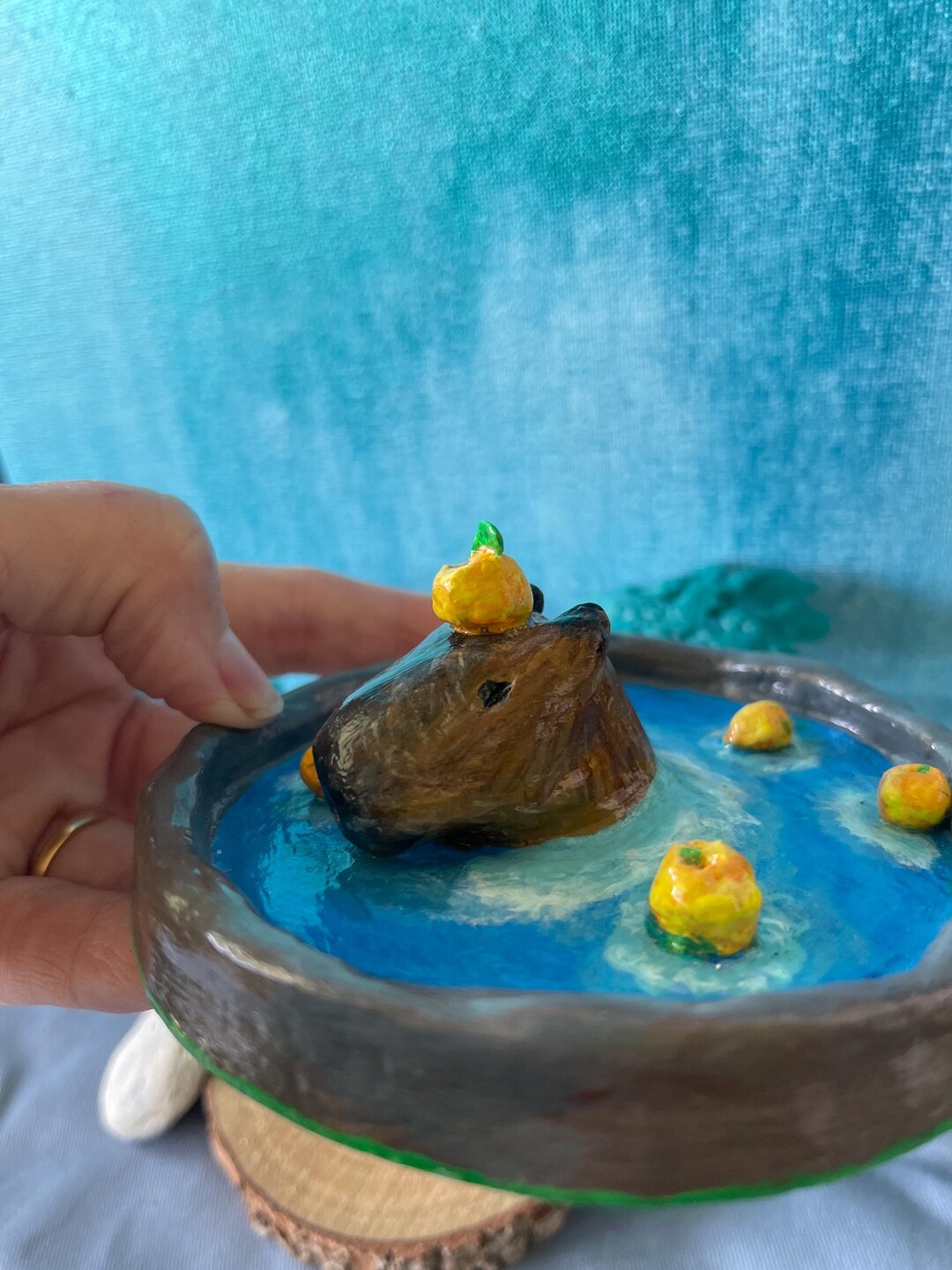 Handcrafted Cute Capybara Trinket Dish Made of Airy Dry Clay, Hand ...