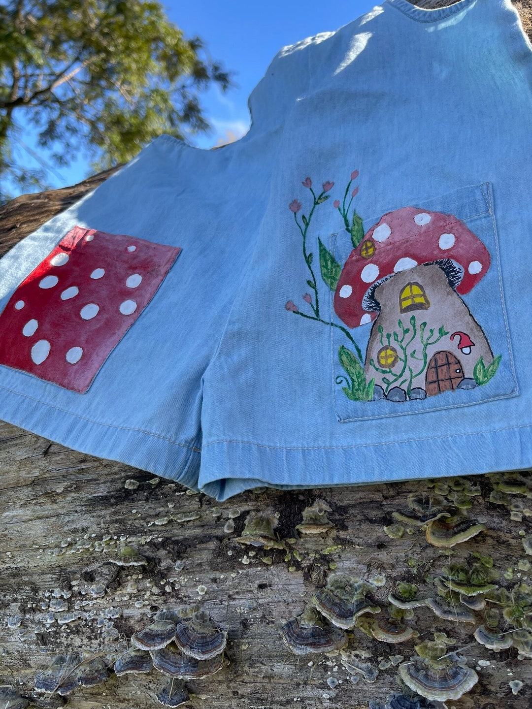 Enchanted Cottage Cuties: Hand Painted Mushroom Overalls for Trendy ...