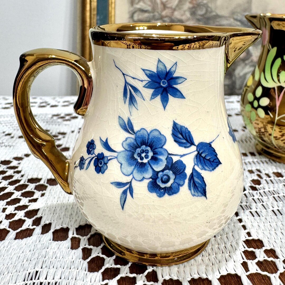 Vintage Small Pitcher Pottery Hand Painted Wade England, Blue Floral ...
