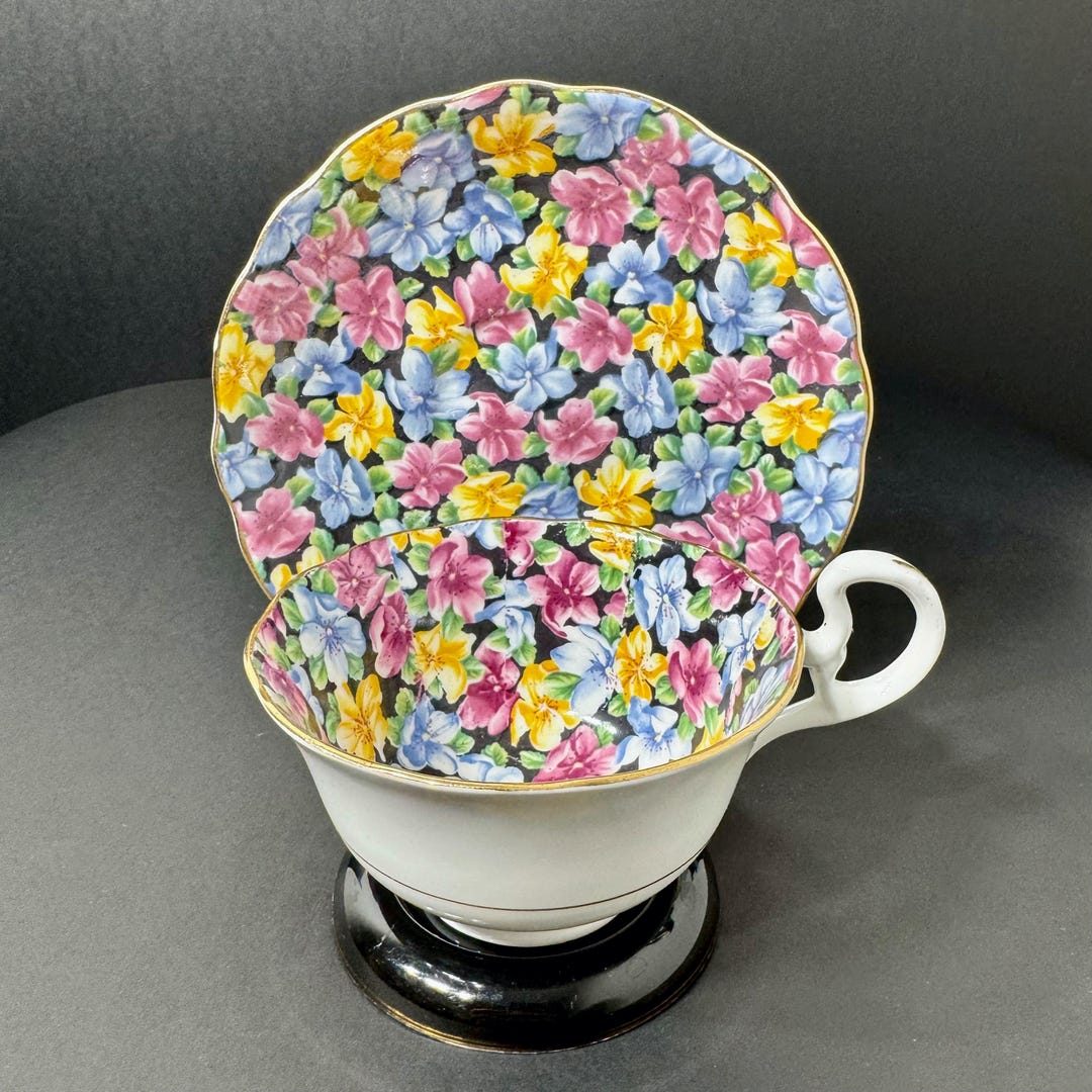 Radfords Crown Bone China, Teacup and Saucer Set, Floral Chintz ...