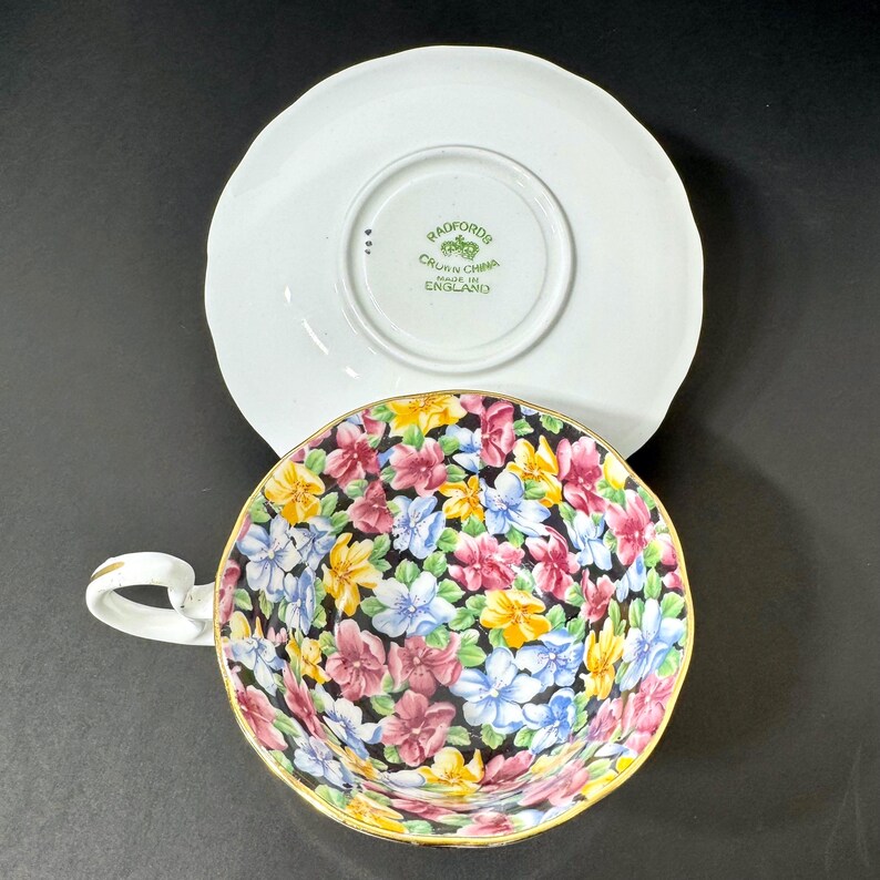 Radfords Crown Bone China, Teacup and Saucer Set, Floral Chintz ...