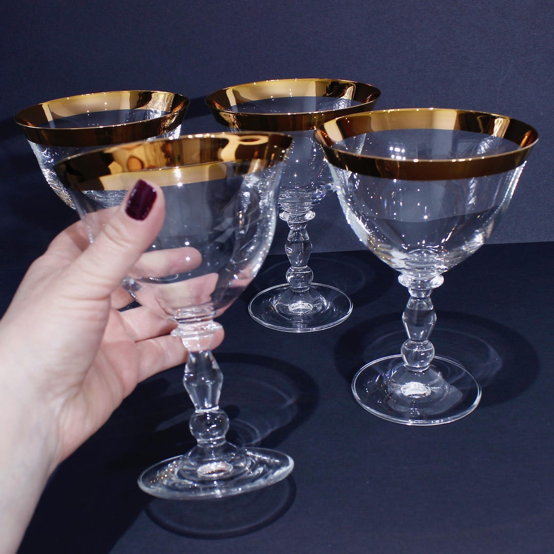 Vintage European Kensington Gold Rim Crystal Glass Set of 4 by Mikasa ...