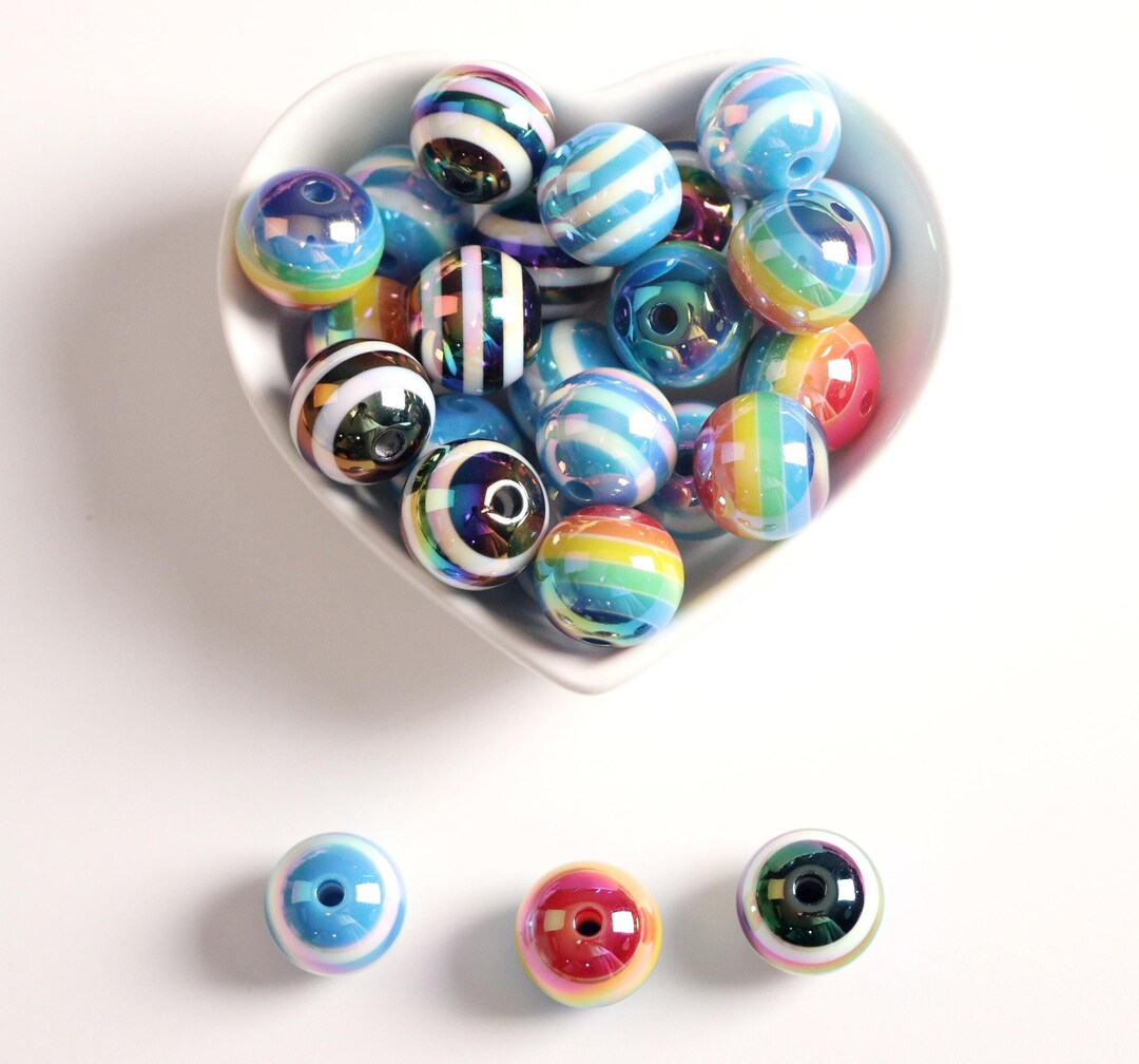 16mm Chromatic Stripe Beads, Bulk Beads, Bubblegum Beads, DIY Keychain ...