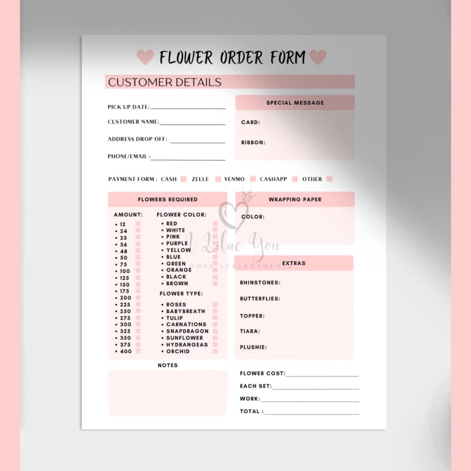 Printable Florist Order Form: Editable Flower Business Template (PDF ...
