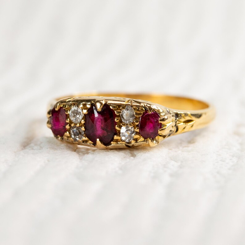 Antique 1880's Victorian Ruby & Diamond Ring Size P 18 Carat Yellow ...