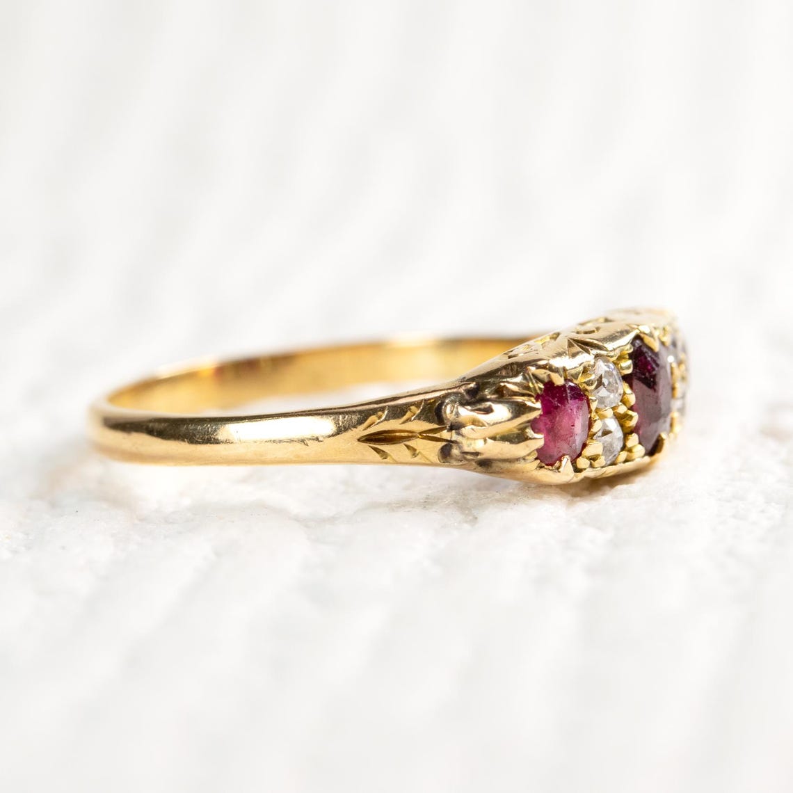 Antique 1880's Victorian Ruby & Diamond Ring Size P 18 Carat Yellow ...