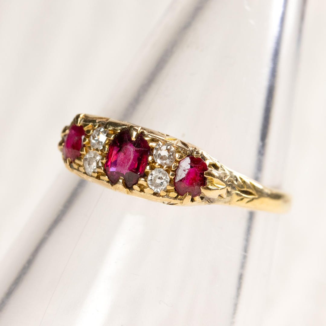 Antique 1880's Victorian Ruby & Diamond Ring Size P - 18 Carat Yellow ...