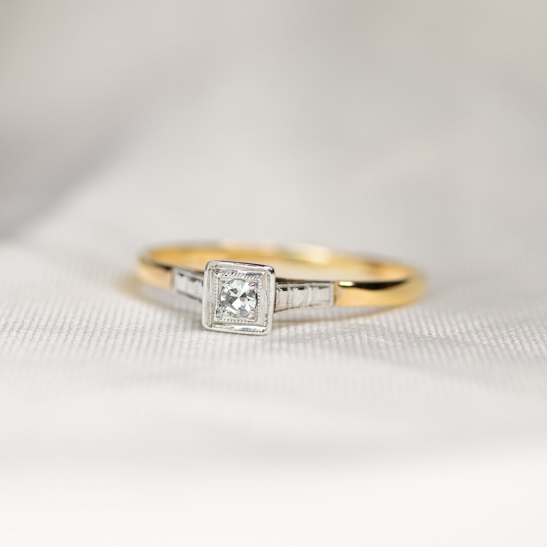 Beautiful Square Art Deco Diamond Solitaire Ring, Geometric Diamond ...