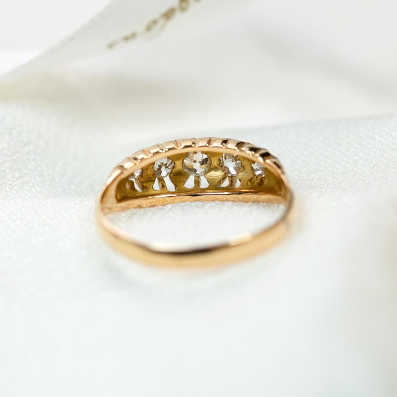 Antique 18k Yellow Gold Diamond Ring – Victorian 5 Stone Graduated Band ...