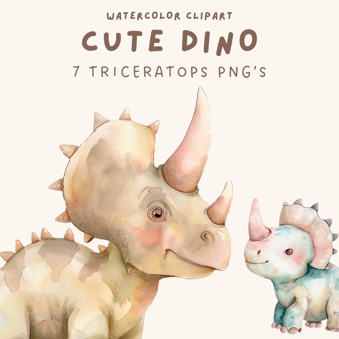 Dinosaur Triceratops Clipart Baby Dinosaur Watercolor Printable High ...