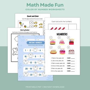 Preschool Kindergarten Math Bundle, Fun Color by Number, Addition ...