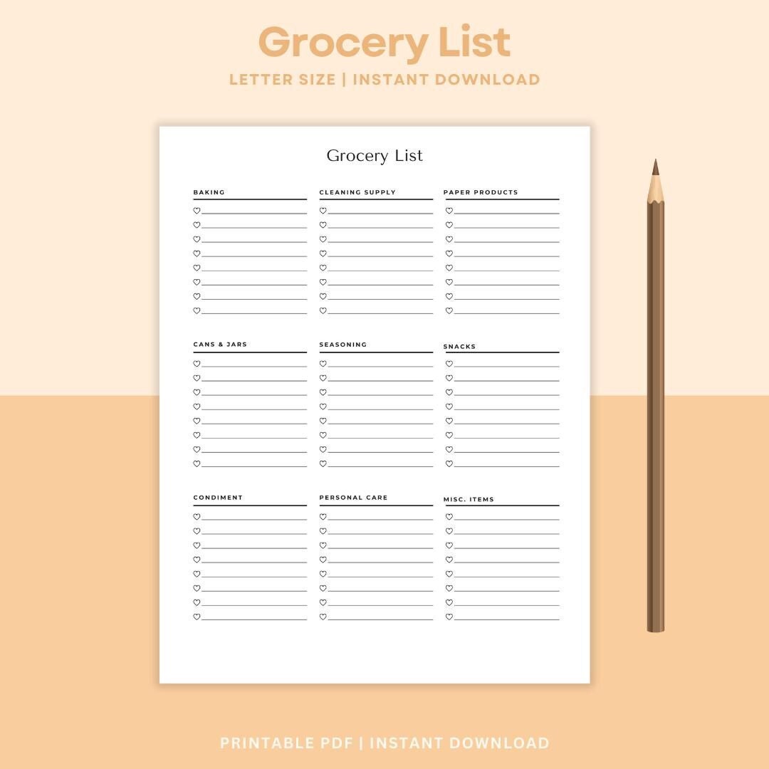 Weekly Printable Grocery List Grocery Planner Menu Organization Cooking ...