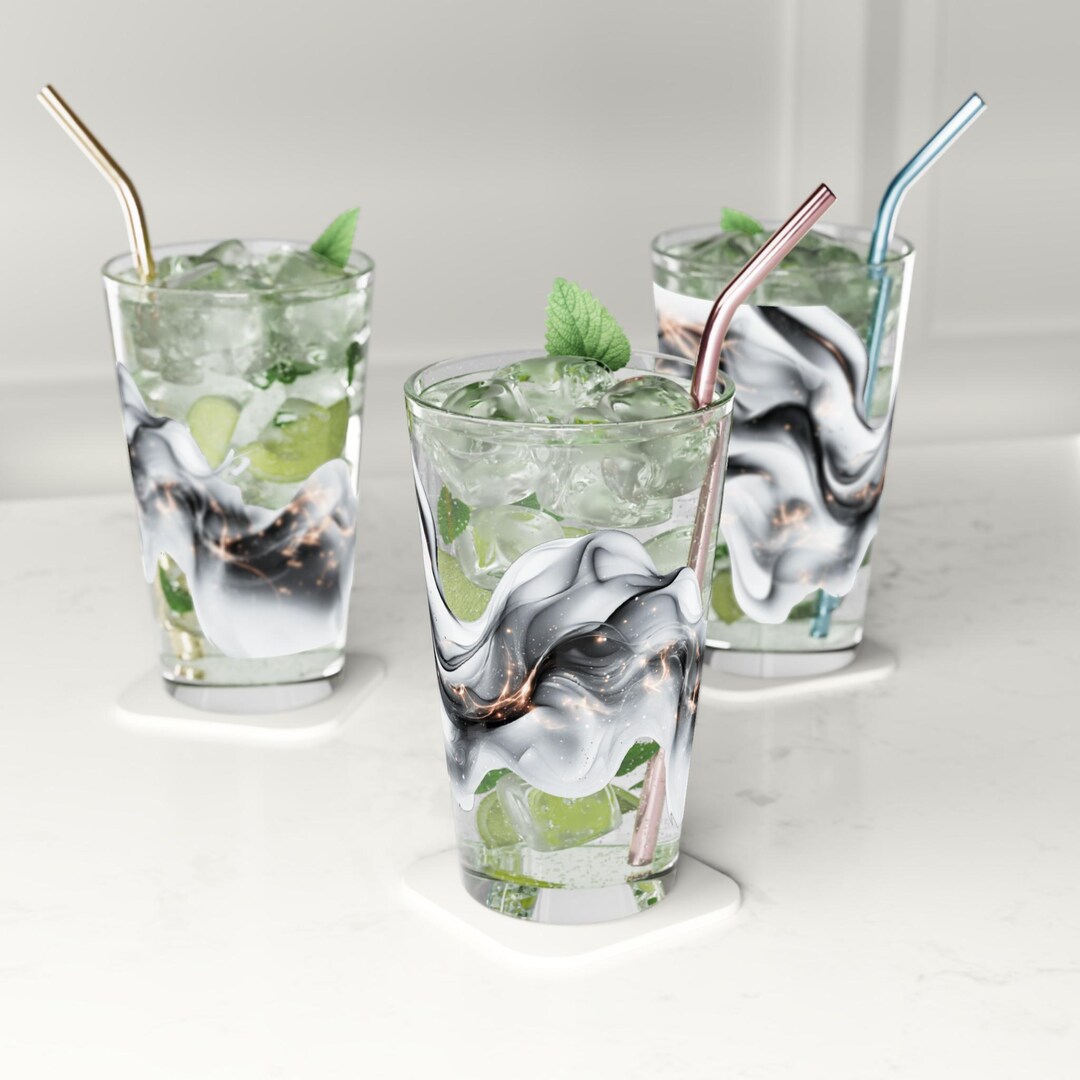 Artistic Smoke & Gold Pint Glass, 16oz Mesmerizing Drinkware, Unique ...