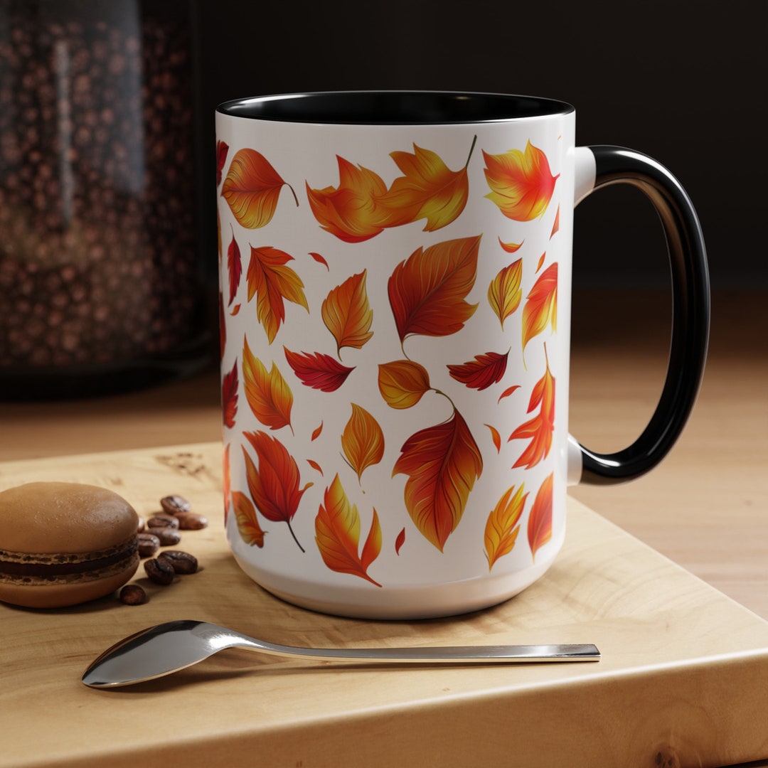 Fall Leaves Pattern Ceramic Coffee Mug - Autumn Drinkware Gift (15oz ...