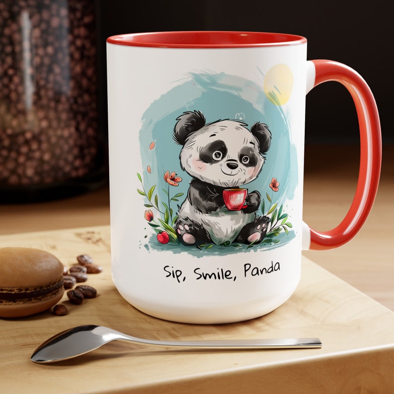 Whimsical Cute Panda Coffee Mug 15 Oz, Artistic Everyday Mug, Perfect ...