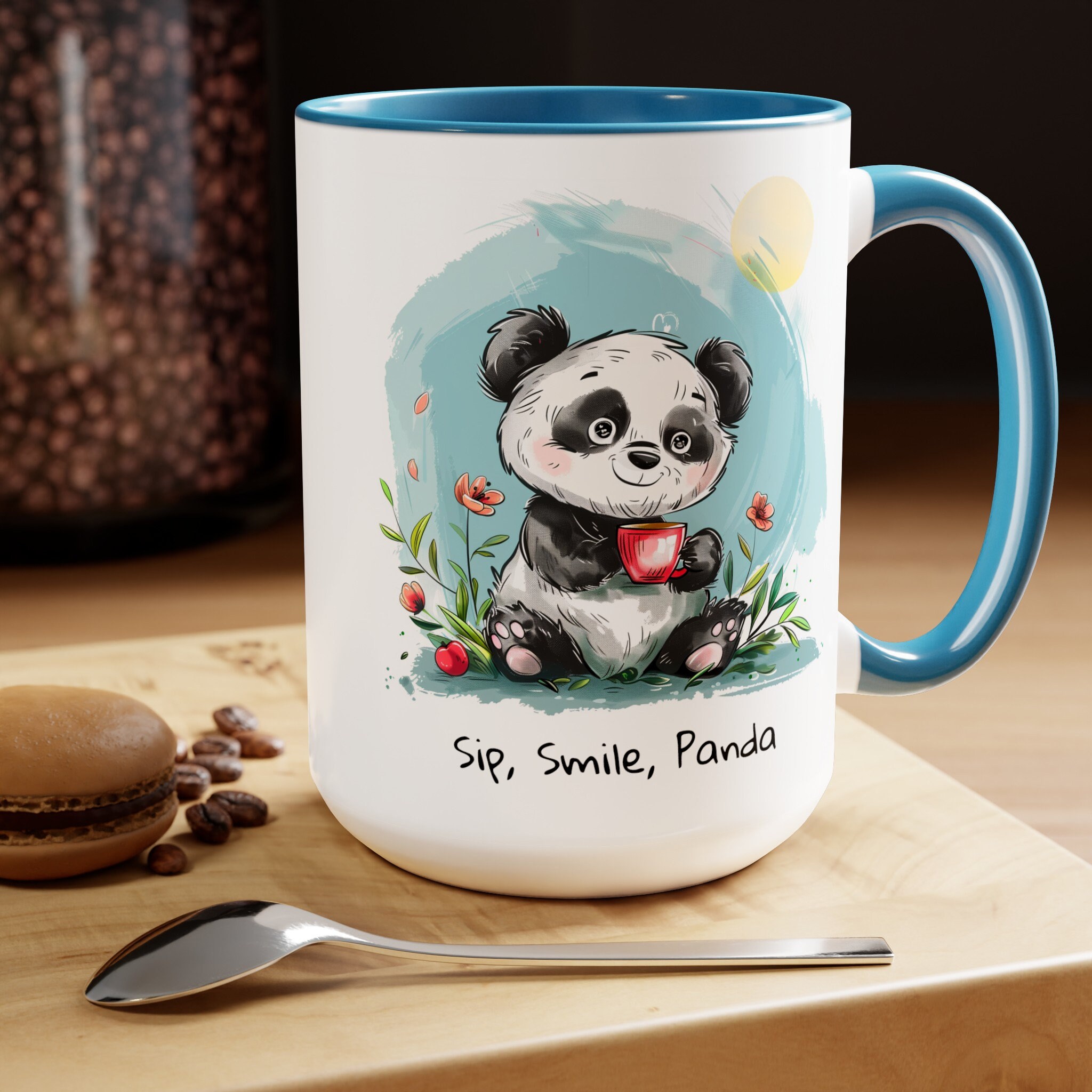 Whimsical Cute Panda Coffee Mug 15 Oz, Artistic Everyday Mug, Perfect ...