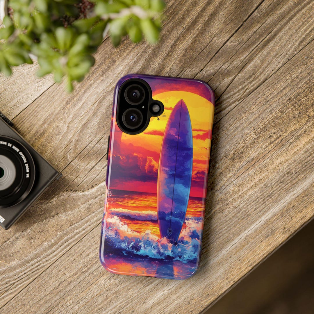 Surfboard Sunset Phone Case: Tropical Beach Ocean Cover - Etsy UK
