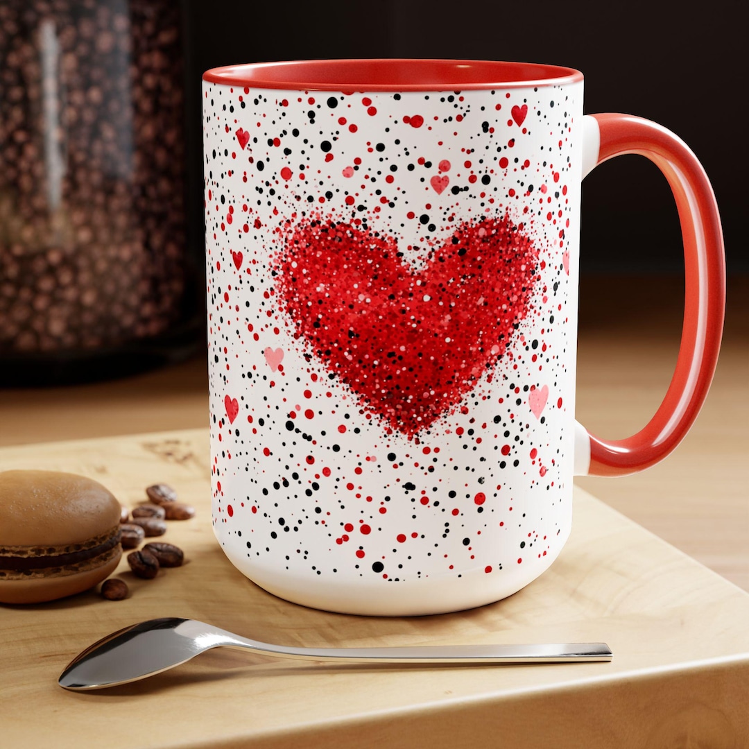 Heart Design Coffee Mug – Valentine's Day Gift, Ceramic 15oz - Etsy